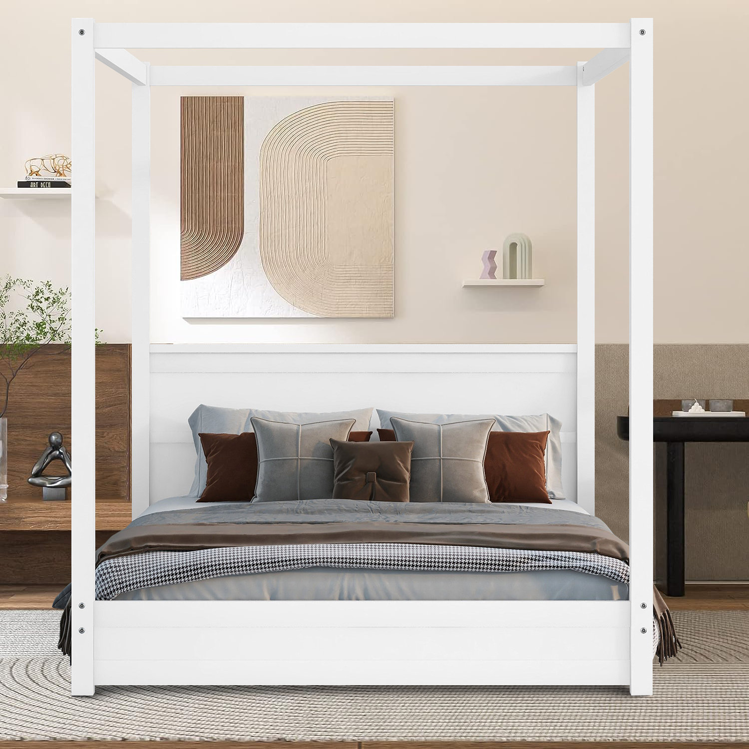 Knlnny Ware Simple Queen Upholstered Four Poster Bed with Wooden frame for bedroom Wayfair